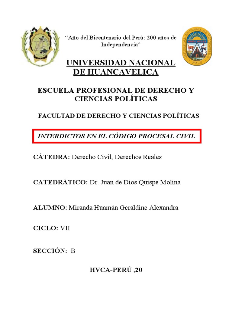 Interdictos en El Código Procesal Civil-Geraldine Miranda | PDF ...