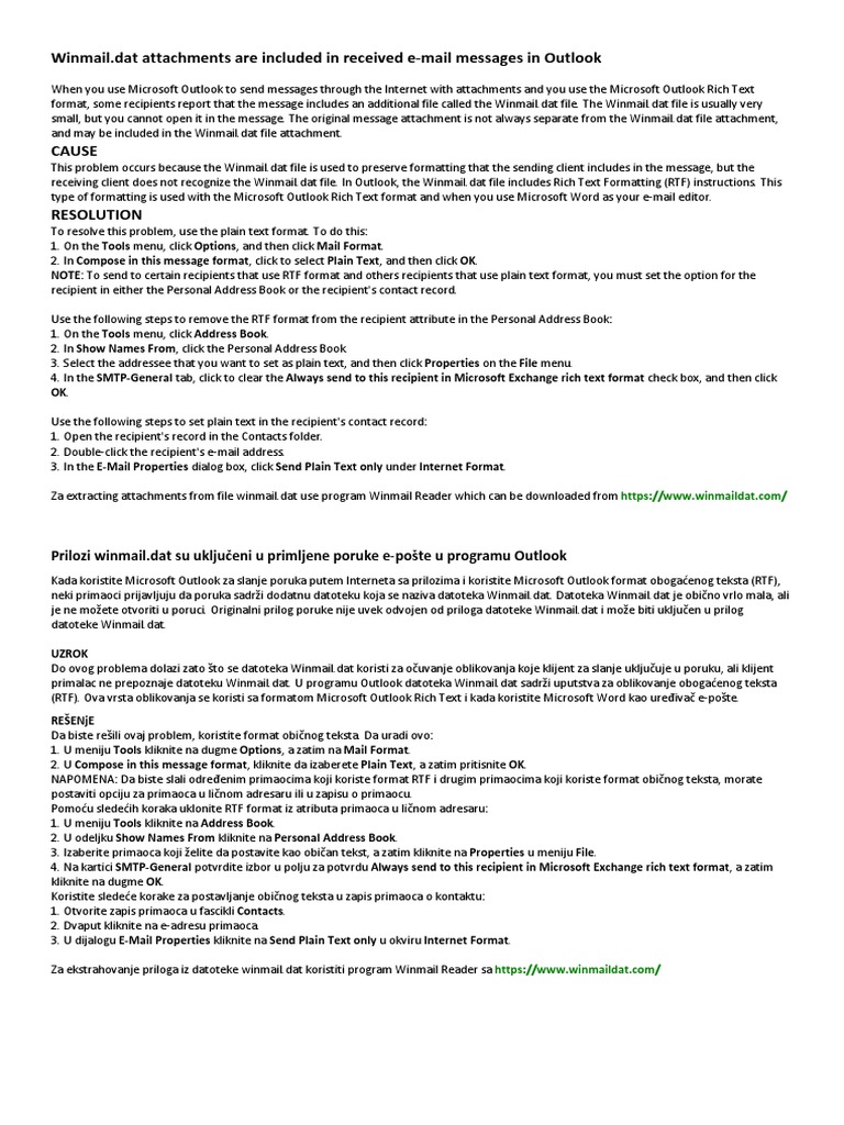 Resolving Winmail.dat Issues in Outlook | PDF | Microsoft Outlook ...