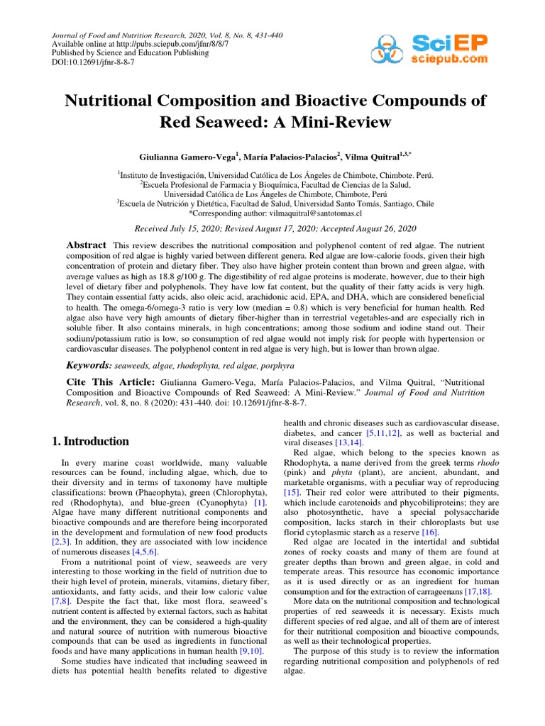 Nutritional Composition and Bioactive Compounds of Red Seaweed A ...