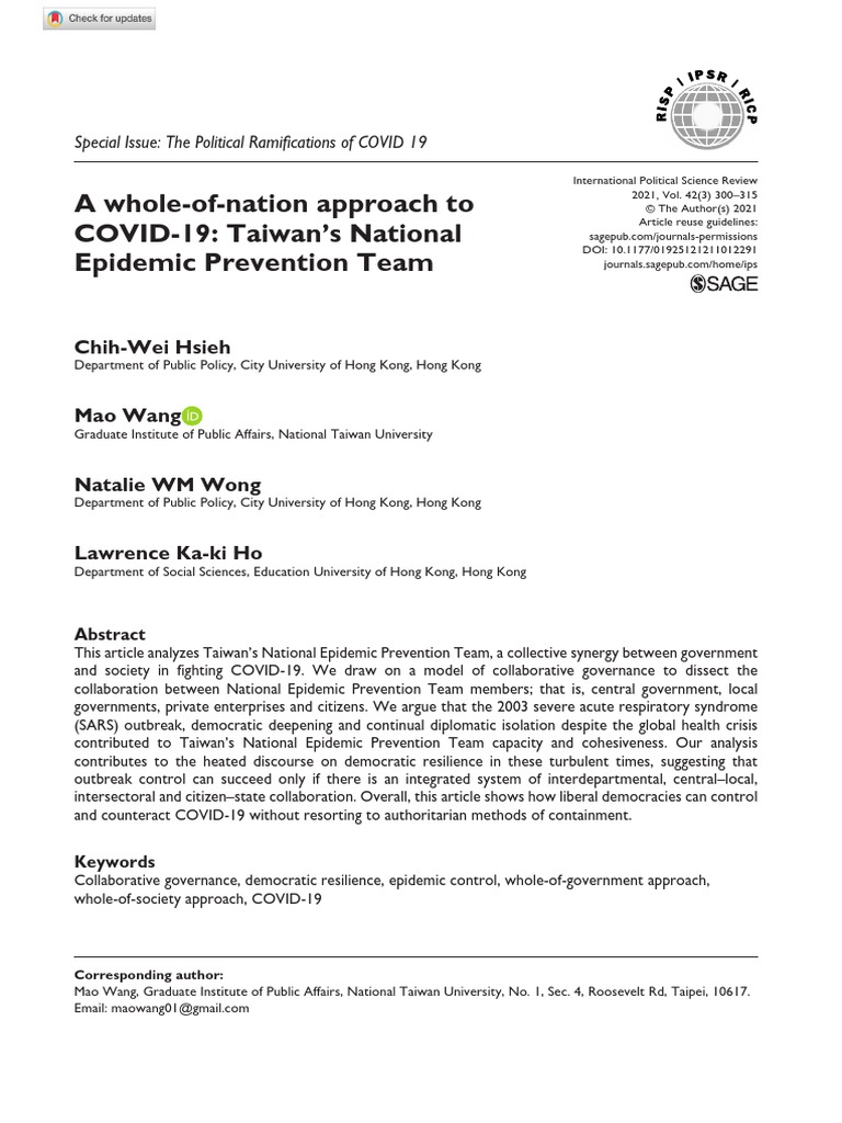 A Whole-Of-Nation Approach To COVID-19 Taiwan's National Epidemic ...