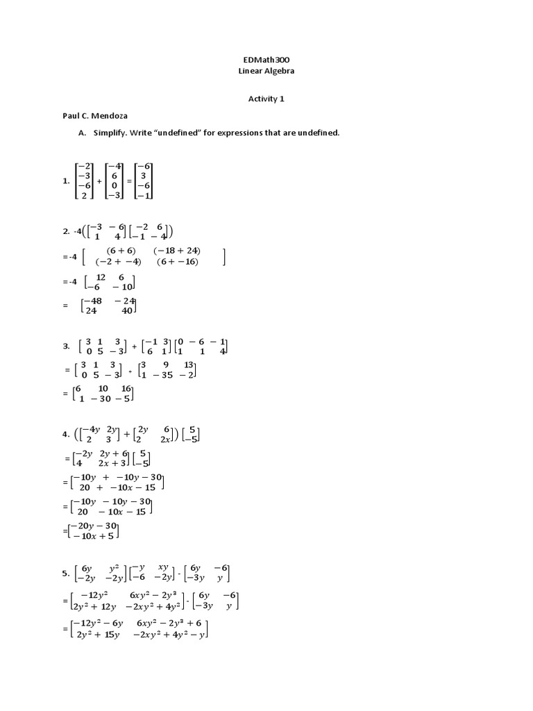 Activity 1 Edmath 300 | PDF | Mathematics | Algebra
