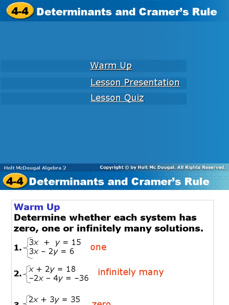 Warm Up Lesson Presentation Lesson Quiz | PDF | Determinant | Matrix ...