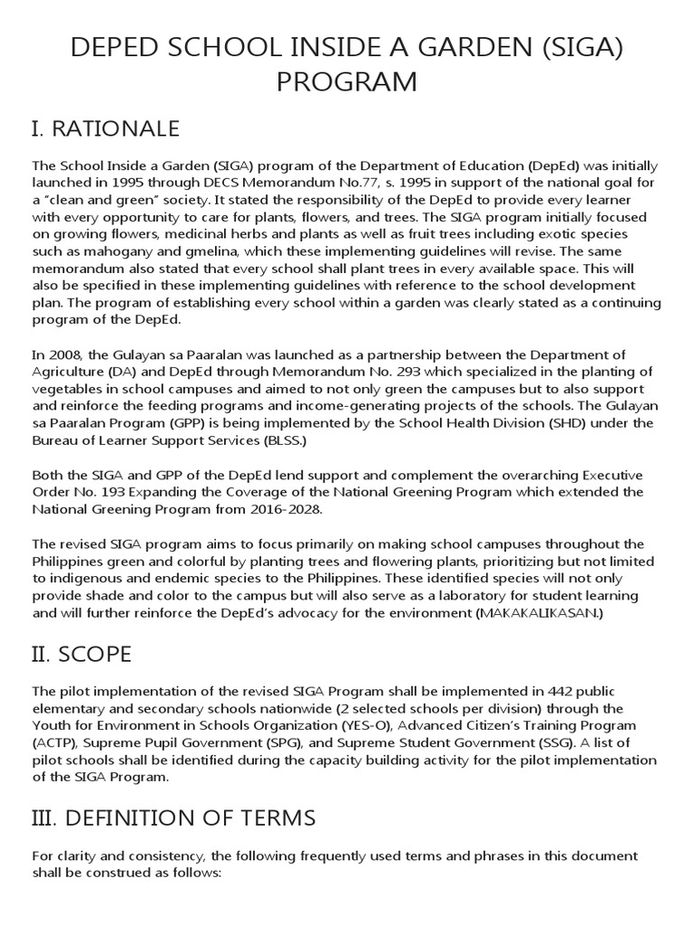 Deped School Inside A Garden (Siga) Program: I. Rationale | PDF ...