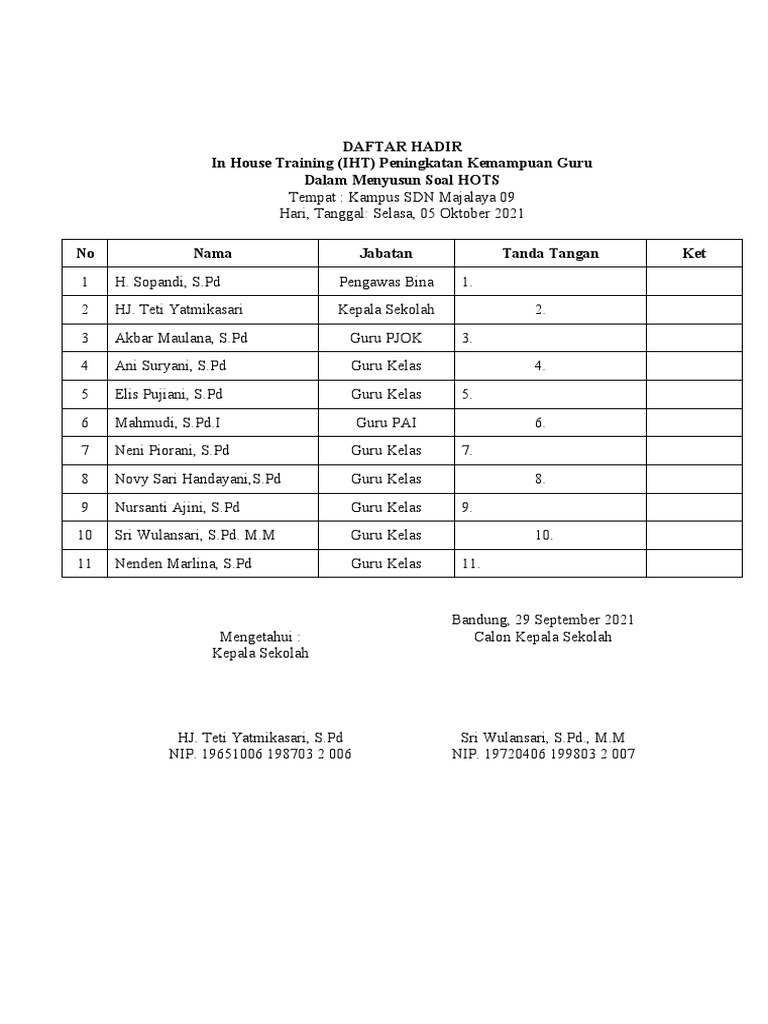 Daftar Hadir Iht | PDF