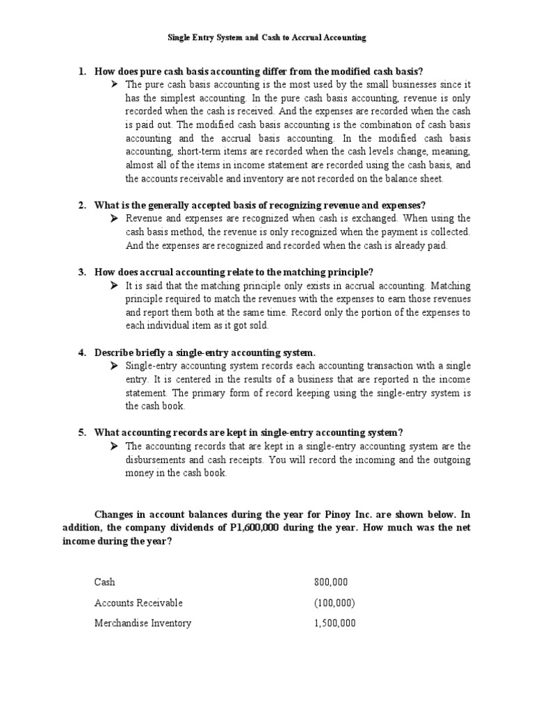 Single Entry System and Cash To Accrual Accounting | PDF | Accounting ...