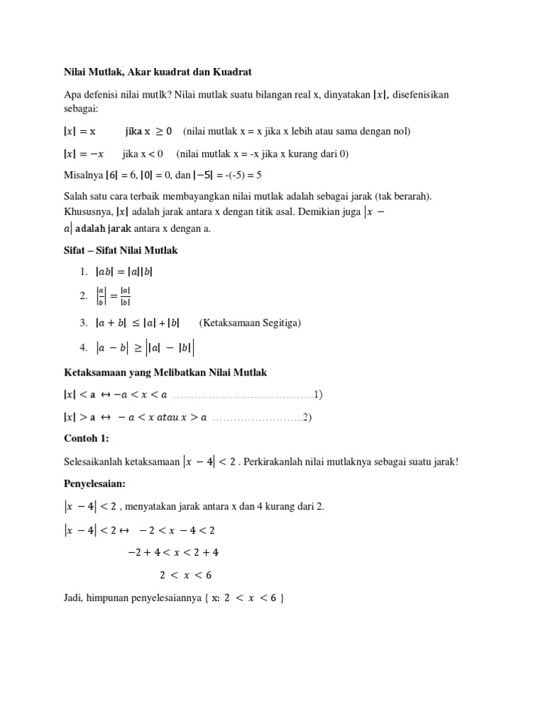 Contoh Soal Pertidaksamaan Nilai Mutlak | PDF