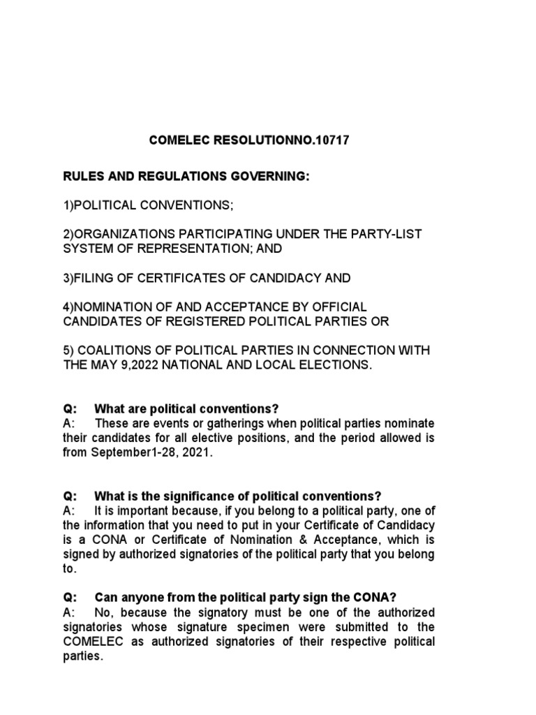 Comelec Resolution 10717 | PDF | Naturalization | Policy