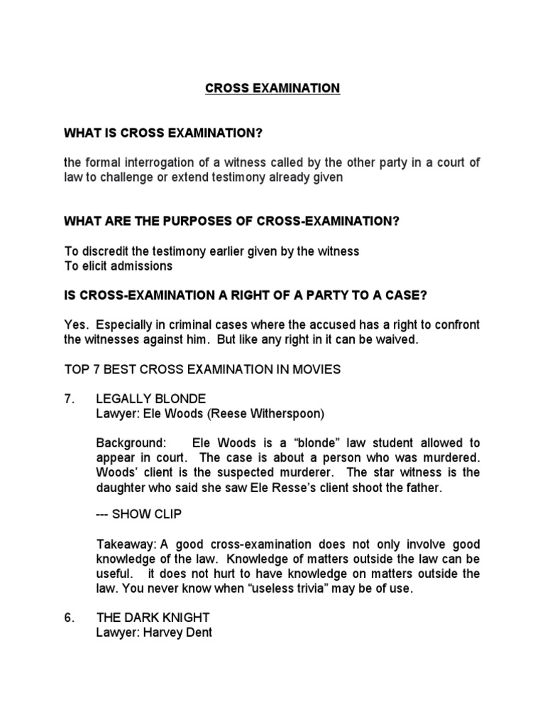 Cross Examination | PDF | Witness | Cross Examination