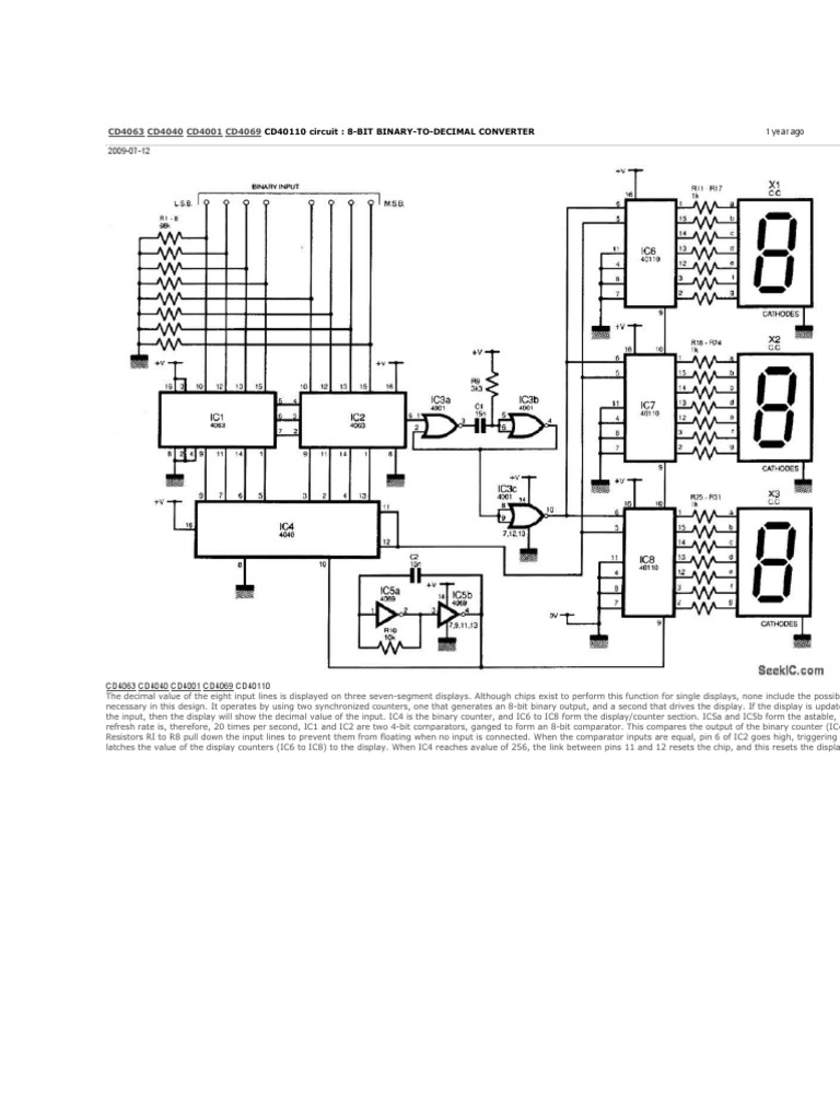 CD4063 CD4040 CD4001 CD4069: CD40110 Circuit: 8-BIT BINARY-TO-DECIMAL CONVERTER | PDF