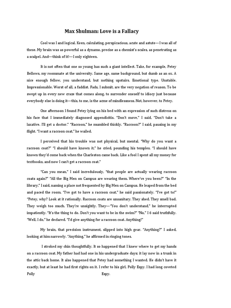 Love Is A Fallacy by Max Shulman | PDF | Fallacy