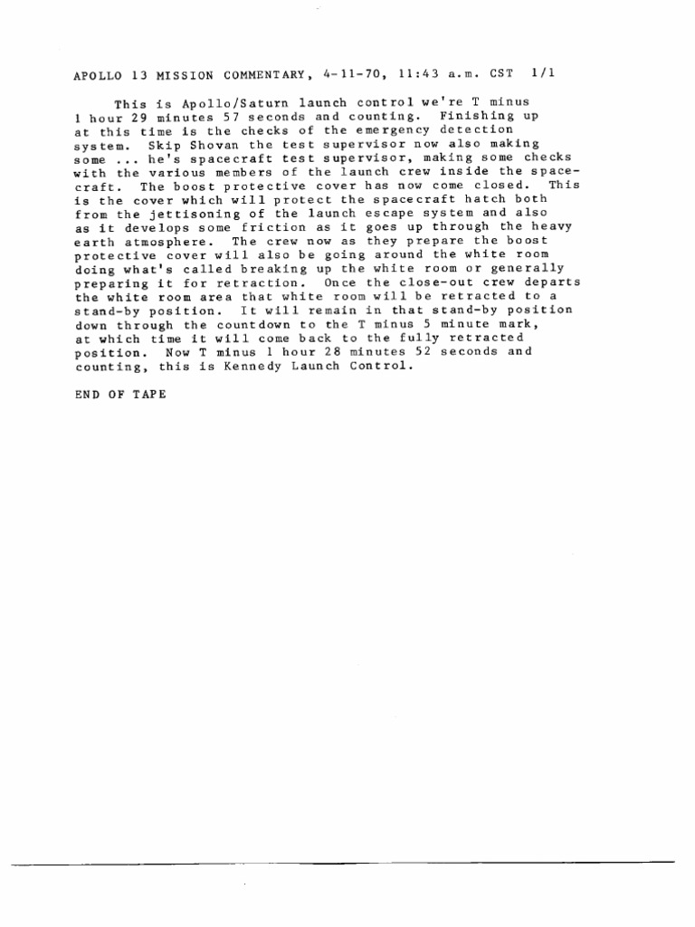 Apollo 13 PAO Mission Commentary Transcript | PDF | Countdown | Apollo ...