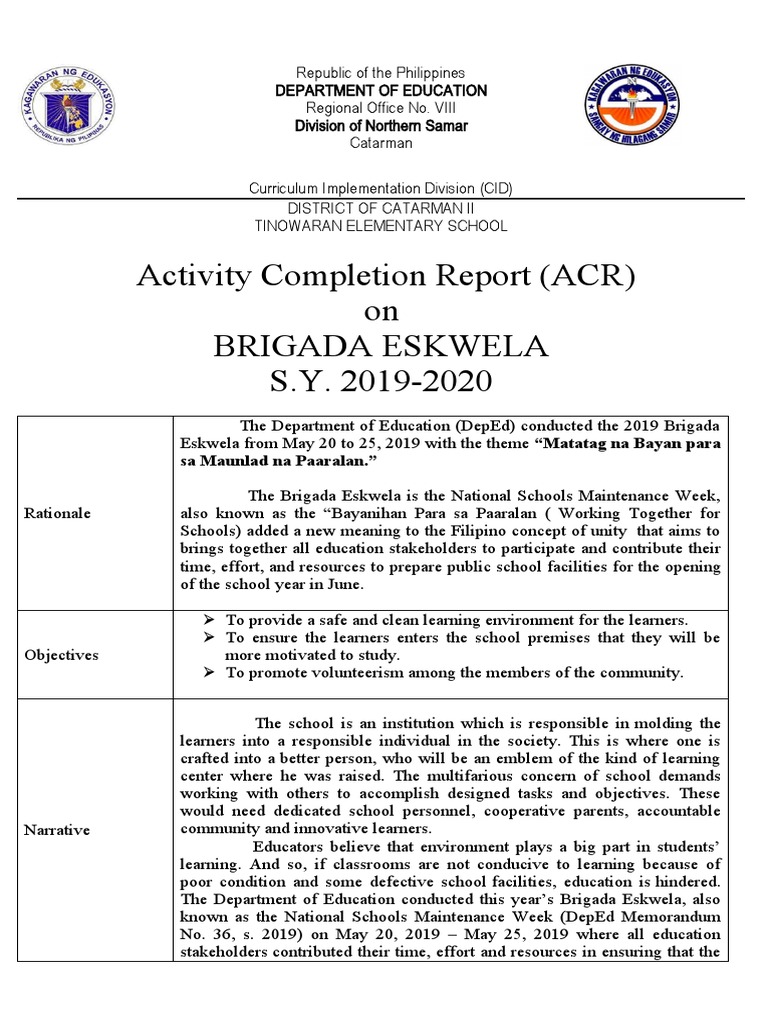 ACR Brigada Eskwela (AutoRecovered) | PDF | Teachers | Behavior ...