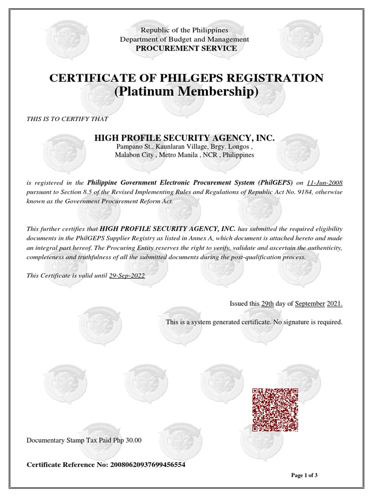 (Platinum Membership) : Certificate of Philgeps Registration | PDF ...