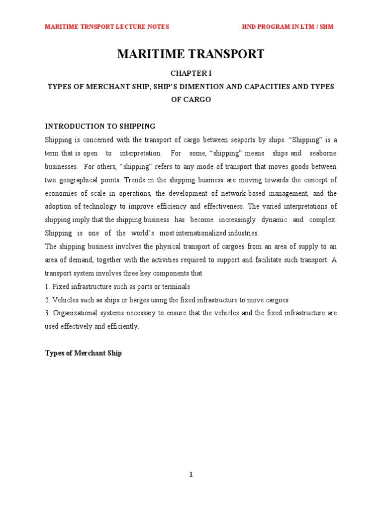 Maritime Trnsport Lecture Notes Complete | PDF | Tonnage | Economies