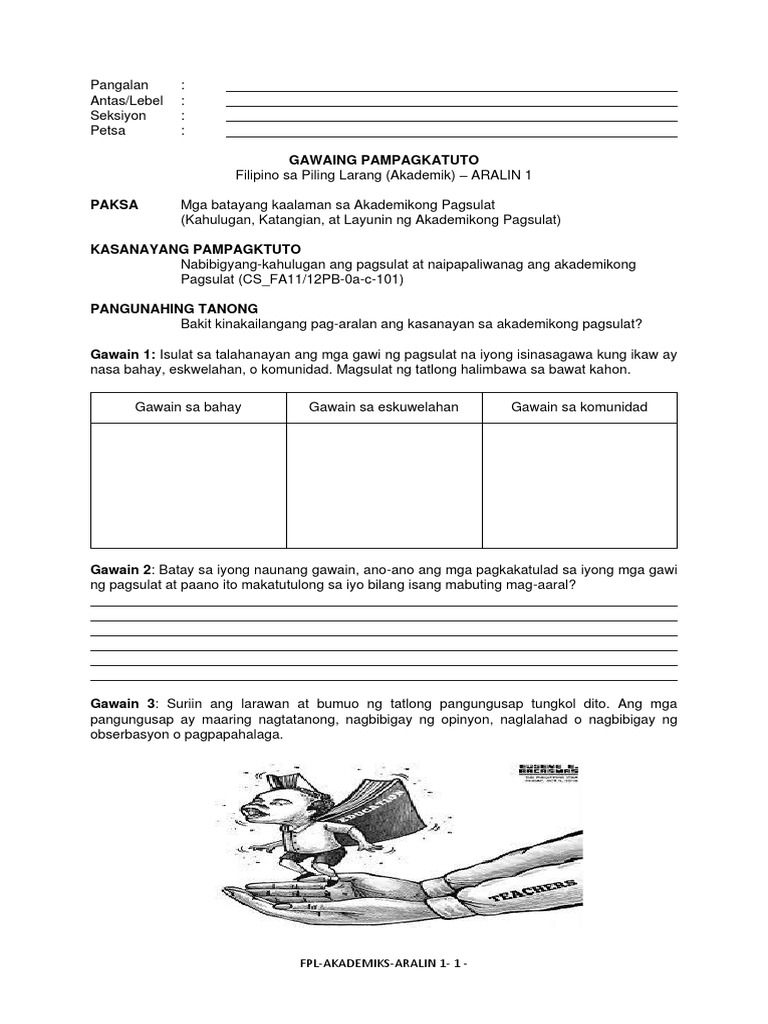 LAS FPL Akademiks Aralin 1 | PDF