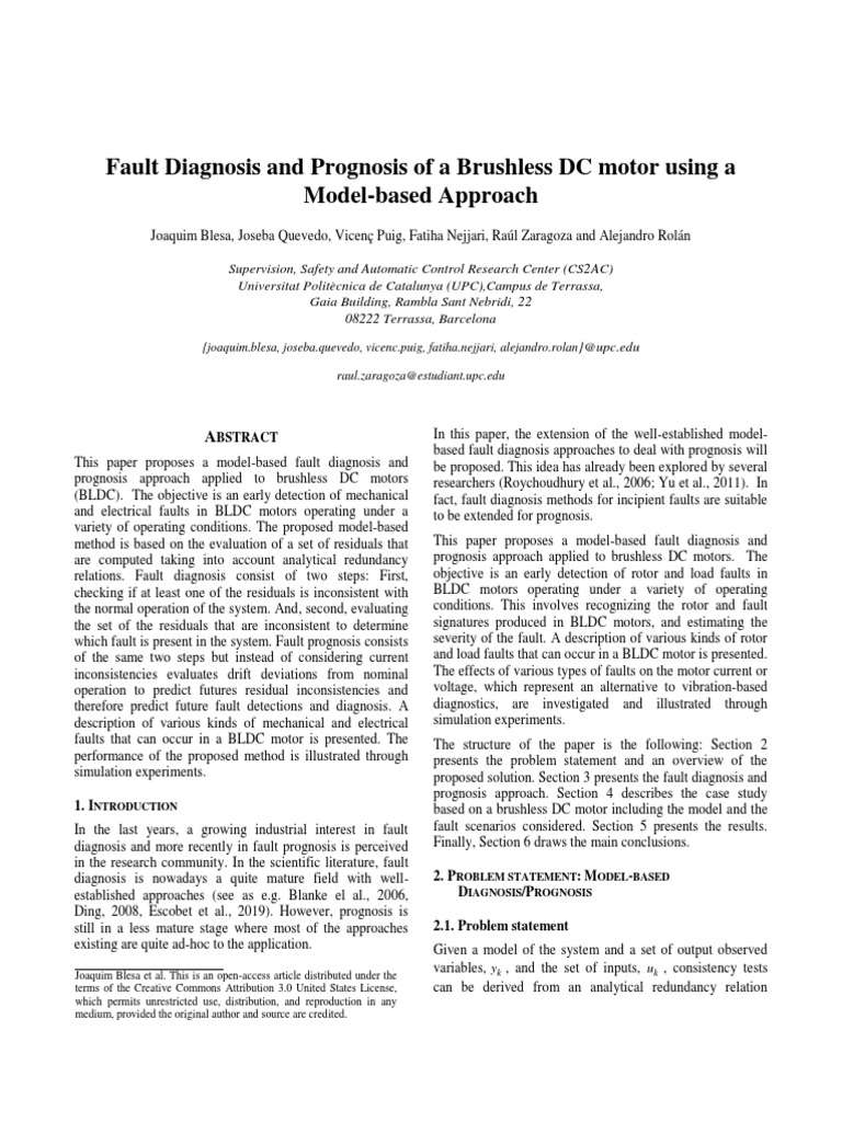 Fault Diagnosis and Prognosis of A Brushless DC Motor Using A Model ...