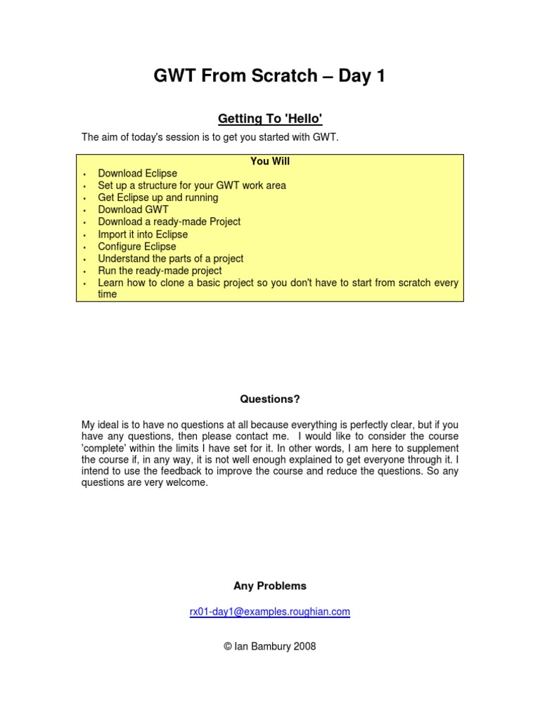 Gwt From Scratch Day 1 Getting To Hello Pdf Html Element Web Page