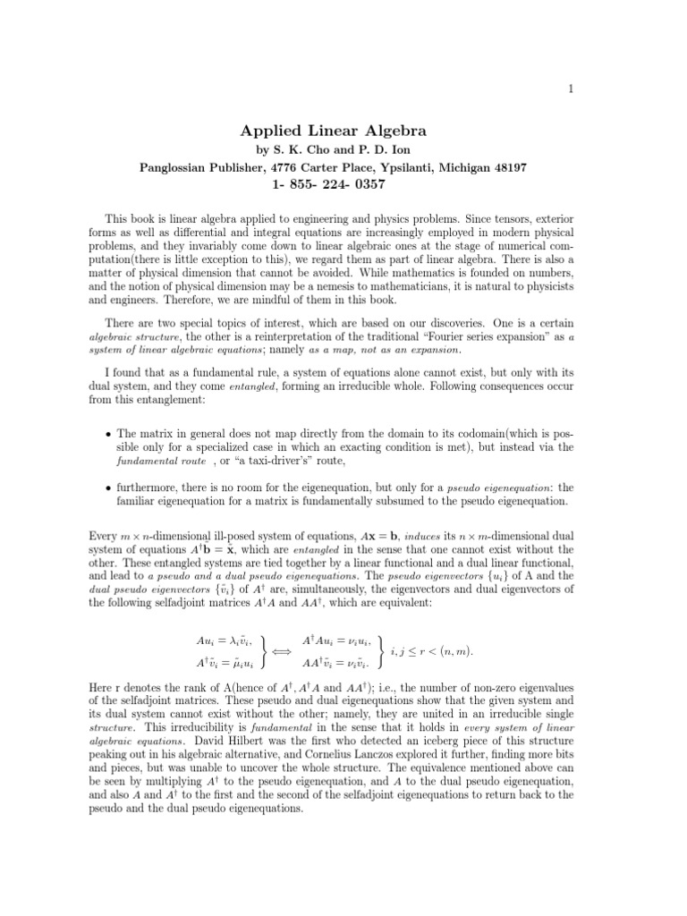 Applied Linear Algebra | PDF | Vector Space | Eigenvalues And Eigenvectors