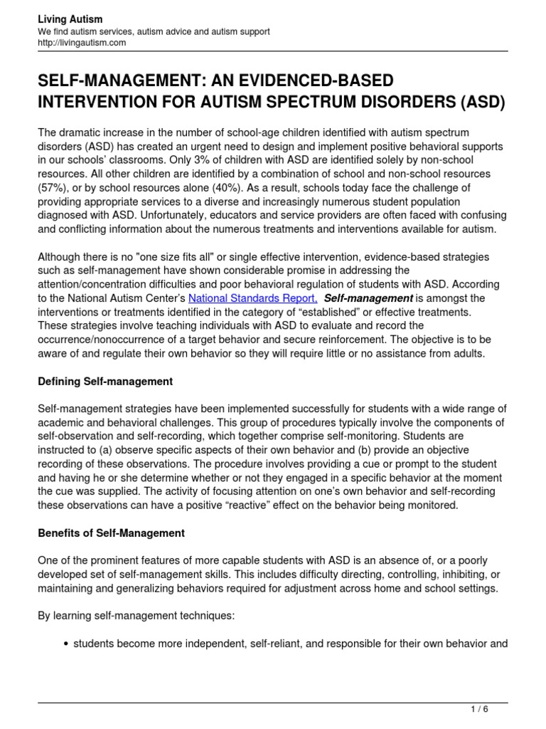 Self-Management: An Evidenced-Based Intervention For Autism Spectrum ... Self-Management: An Evidenced-Based Intervention For Autism Spectrum ...