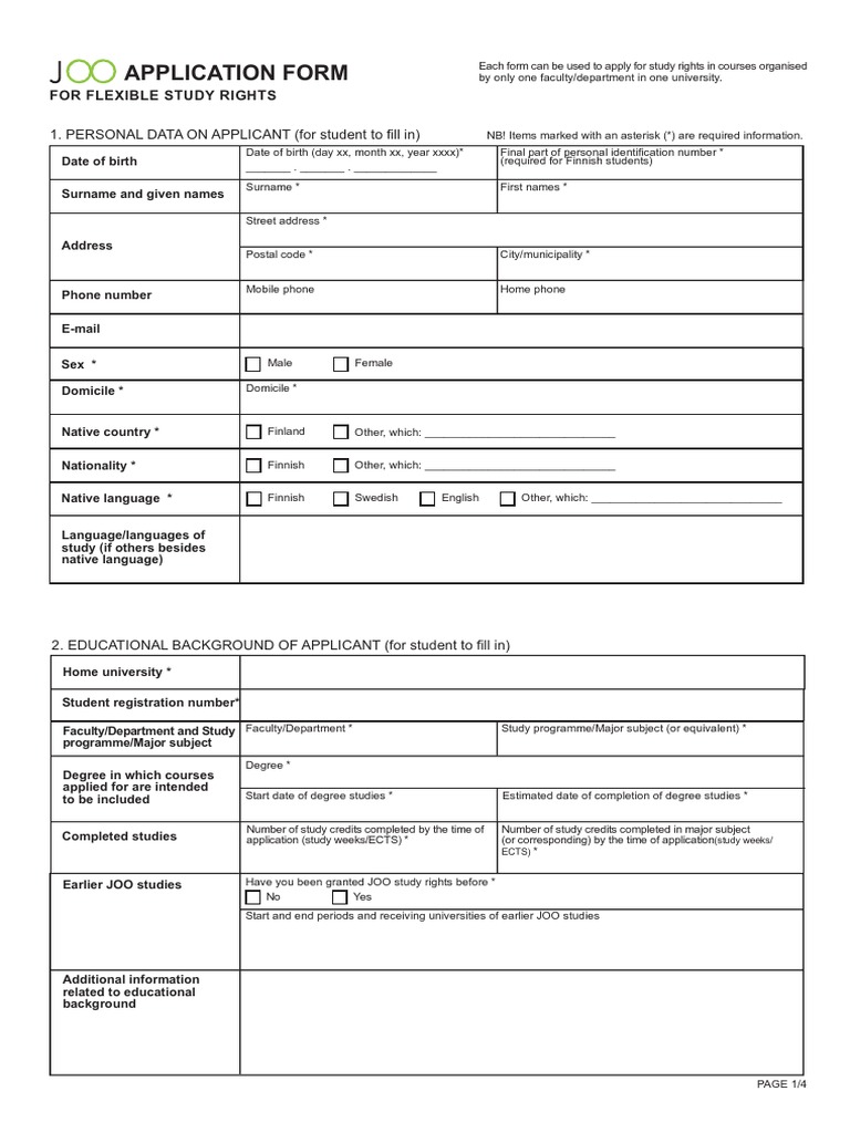 Application Form: 1. PERSONAL DATA ON APPLICANT (For Student To Fill In ...