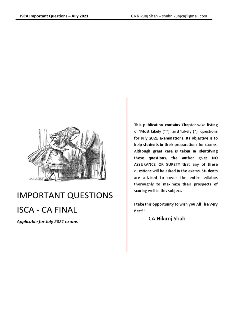 Important Questions Isca - Ca Final | PDF | Internal Control | Audit