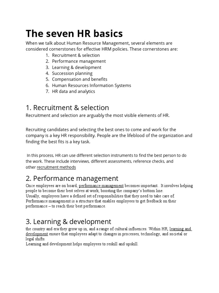 The Seven HR Basics | PDF | Human Resource Management | Recruitment