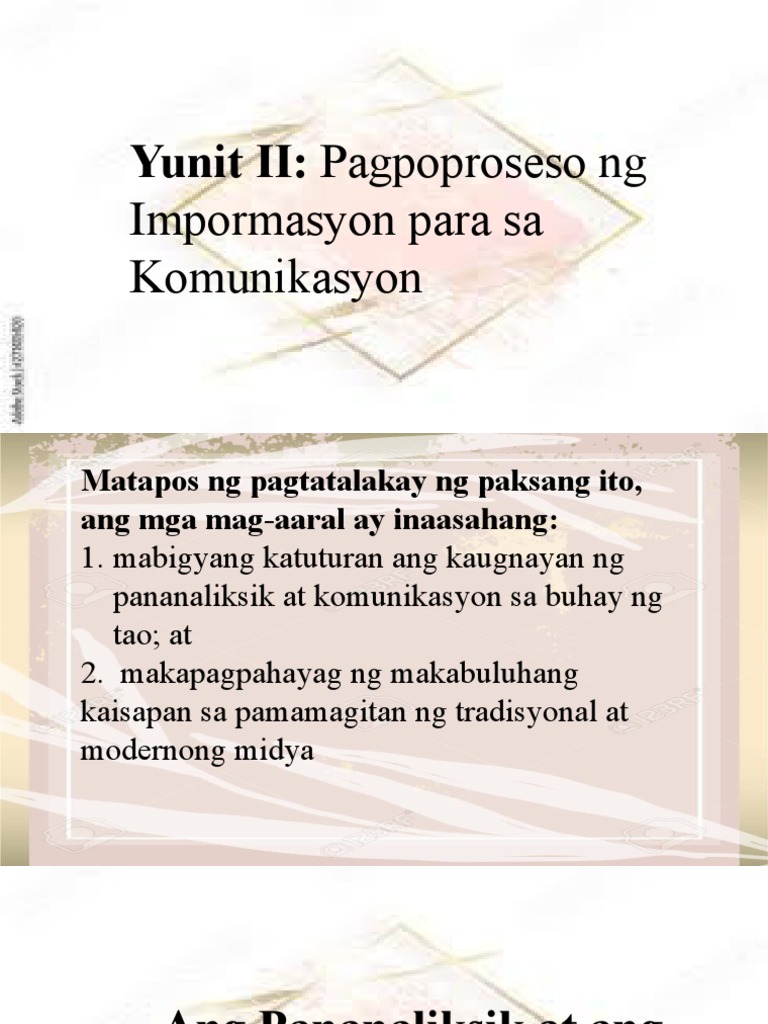 Pagproseso NG Impormasyon Sa Komunikasyon | PDF