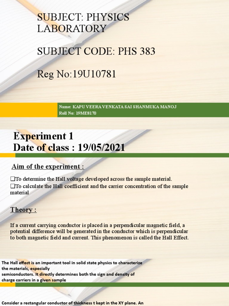 Subject: Physics Laboratory Subject Code: Phs 383 Reg No:19U10781 | PDF ...