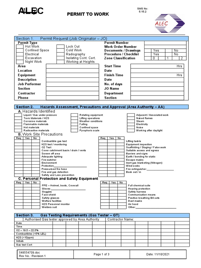 Construction Permit To Work System | PDF | Fires | Personal Protective ...
