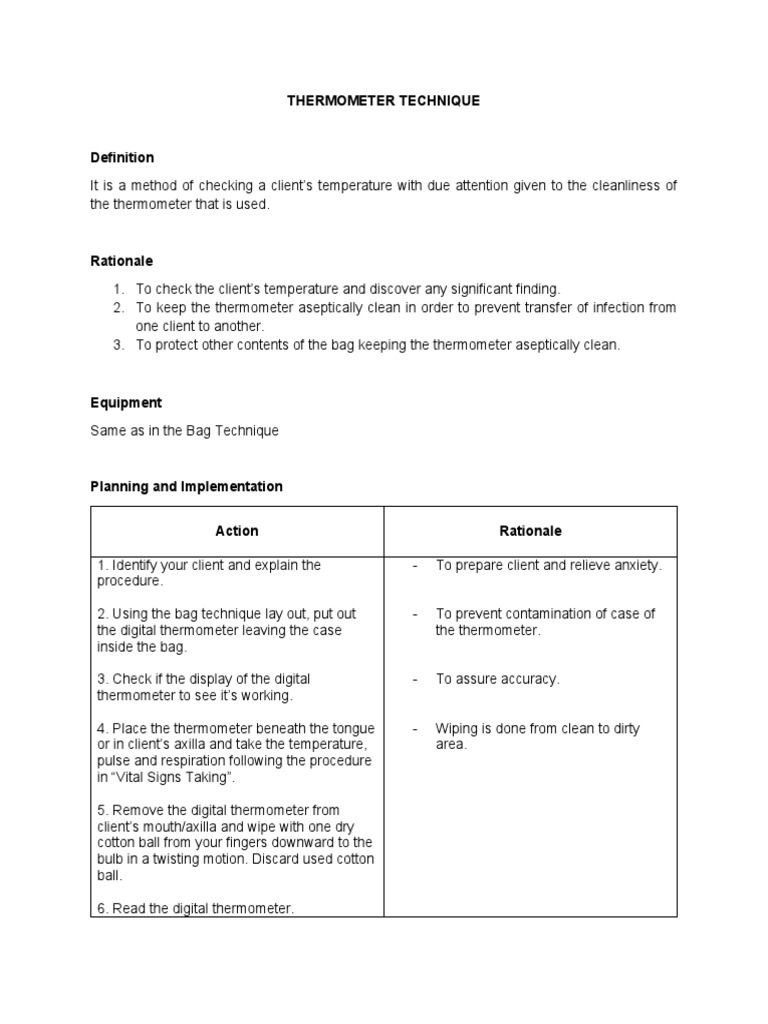 THERMOMETER TECHNIQUE - NCM104B - RLE by Juvy L. Lagcao, MN-RN | PDF | Thermometer | Medical ...