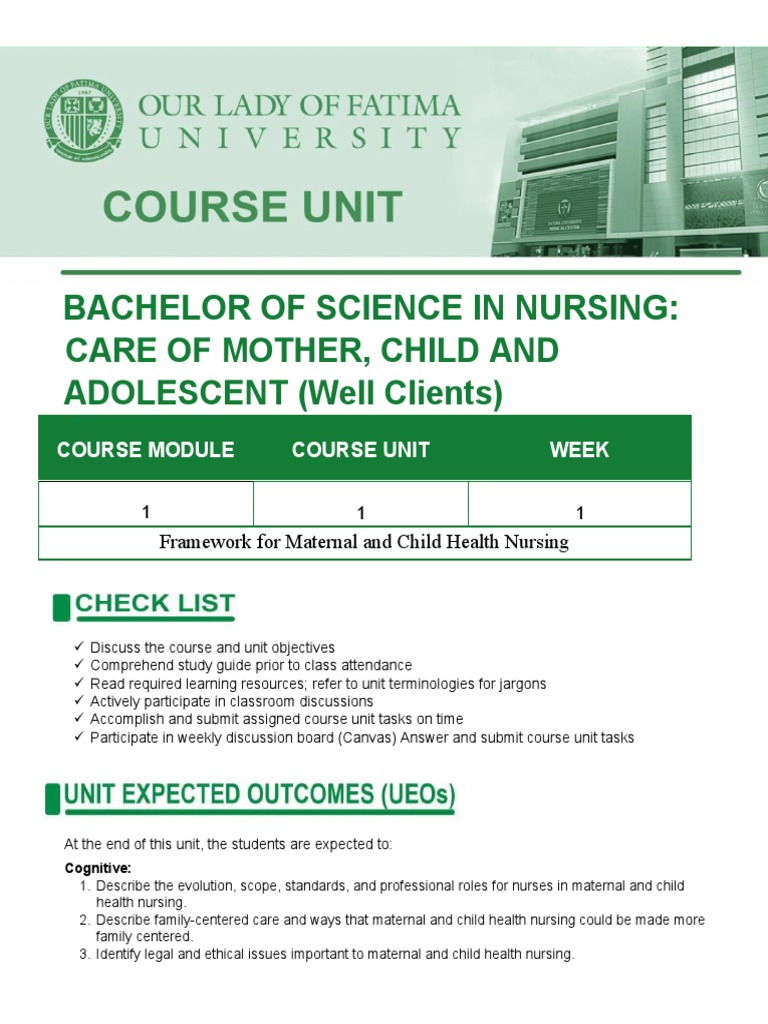 Bachelor of Science in Nursing: Care of Mother, Child and ADOLESCENT ...