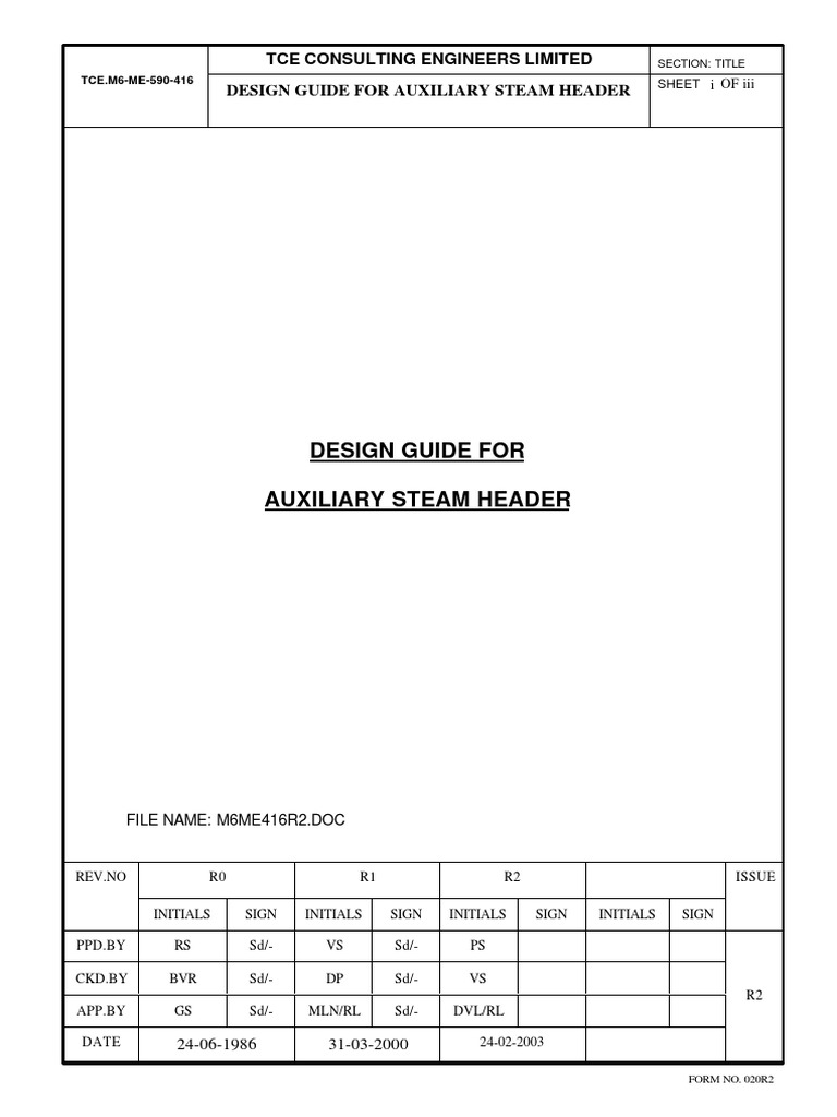 Tce Consulting Engineers Limited Design Guide For Auxiliary Steam ...