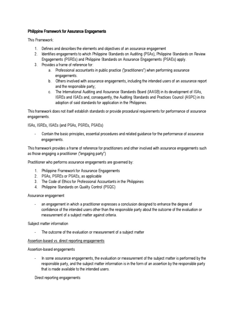 Summary Notes - Philippine Framework For Assurance Engagements | PDF ...
