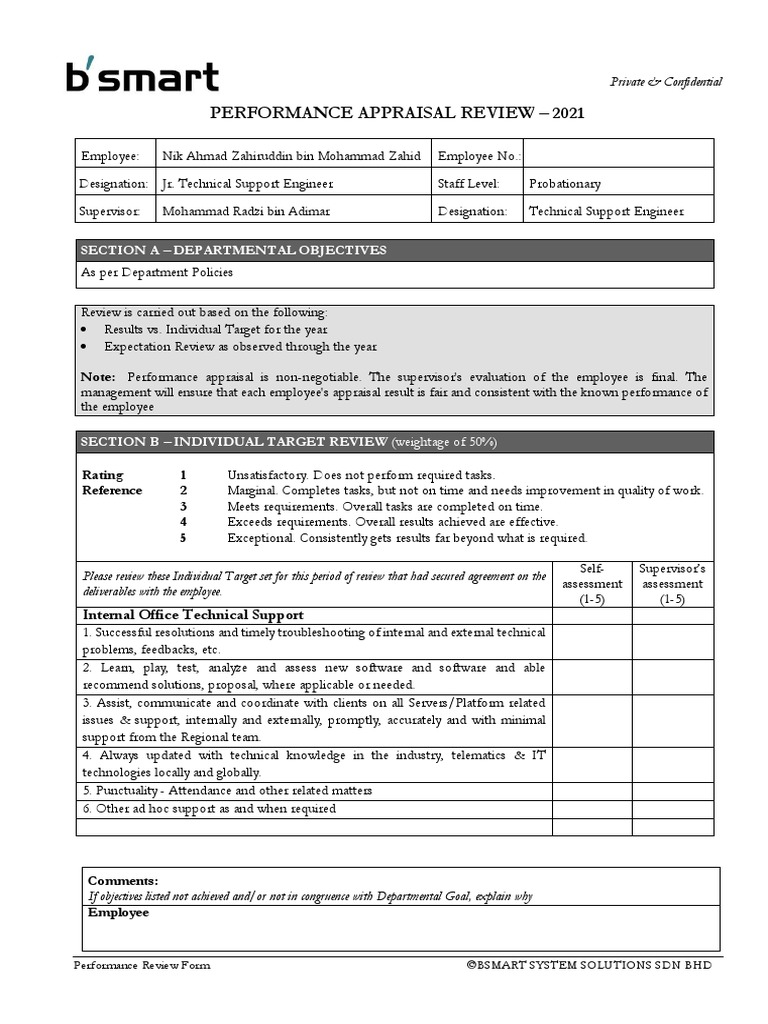 Performance Apprisal Form - ) | PDF | Performance Appraisal | Technical Support