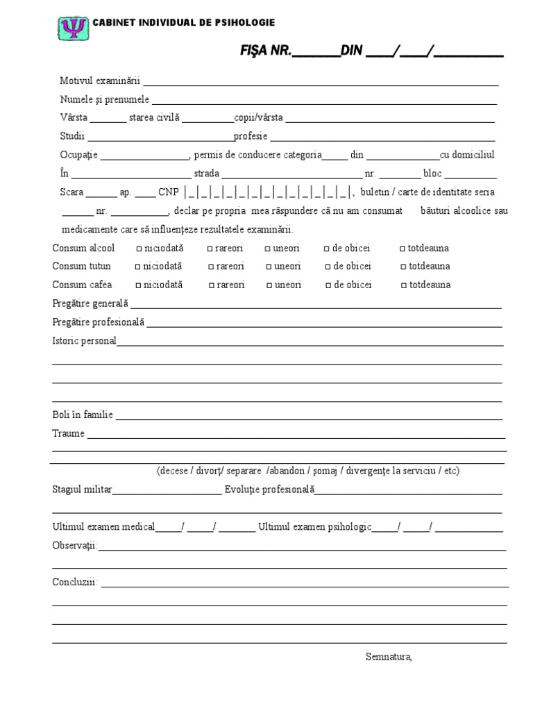 Fisa Anamneza Clinica MODEL | PDF