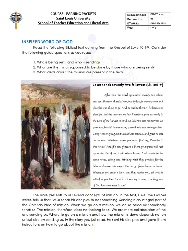 Module 1 Lesson 1 INSPIRED WORD OF GOD | PDF | Christian Mission ...