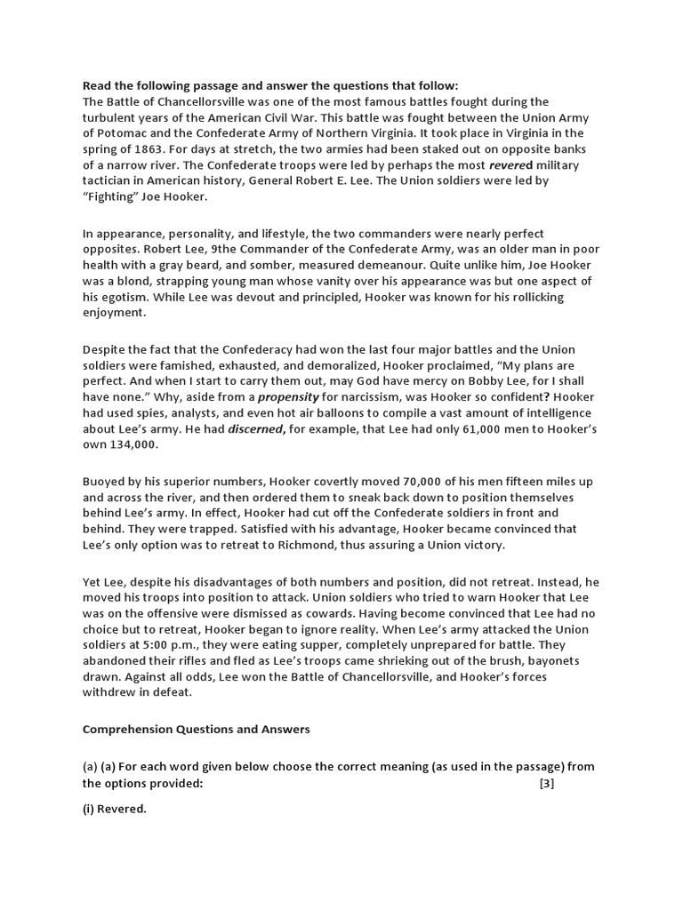 Read The Following Passage and Answer The Questions That Follow | PDF ...