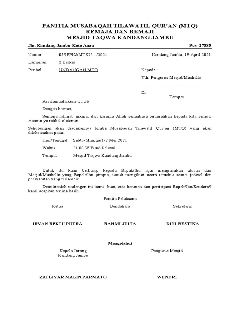 Undangan MTQ KDJ | PDF