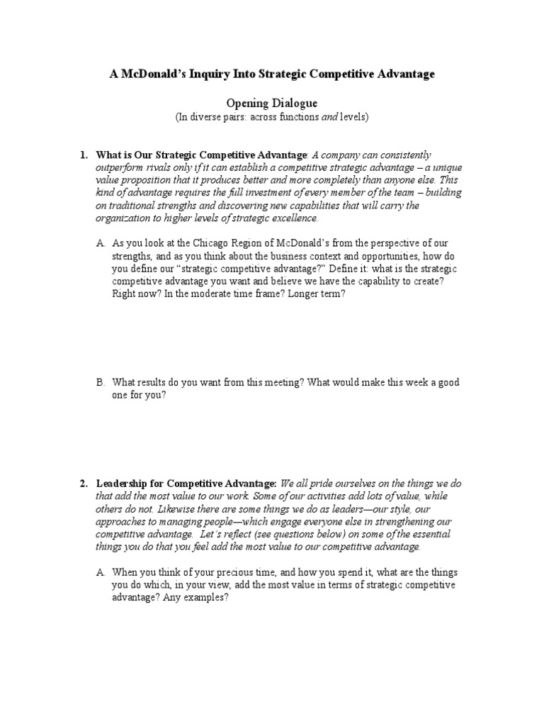 Competetive Advantage Questionnaire | PDF | Competitive Advantage ...