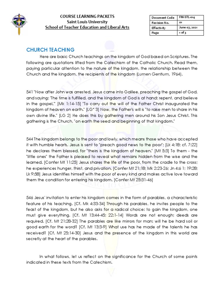 Module 2 Lesson 3 CHURCH TEACHING | PDF | Jesus | The Gospel