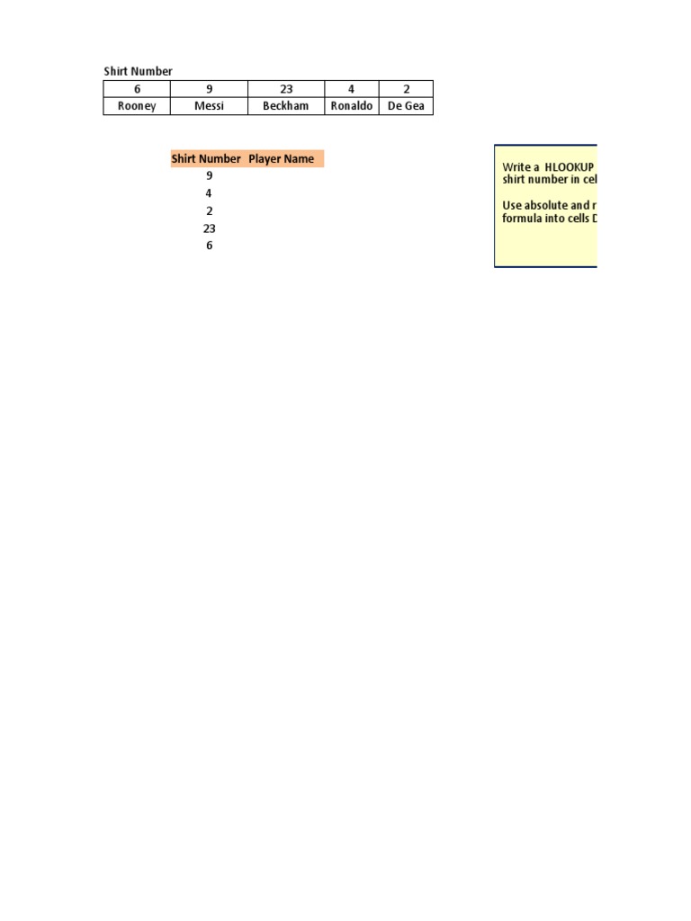 HLOOKUP Function Practice Tasks | PDF
