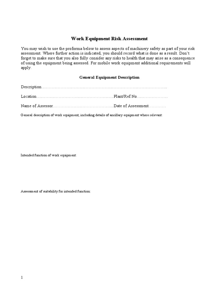 Work Equipment Risk Assessment | PDF | Personal Protective Equipment | Risk