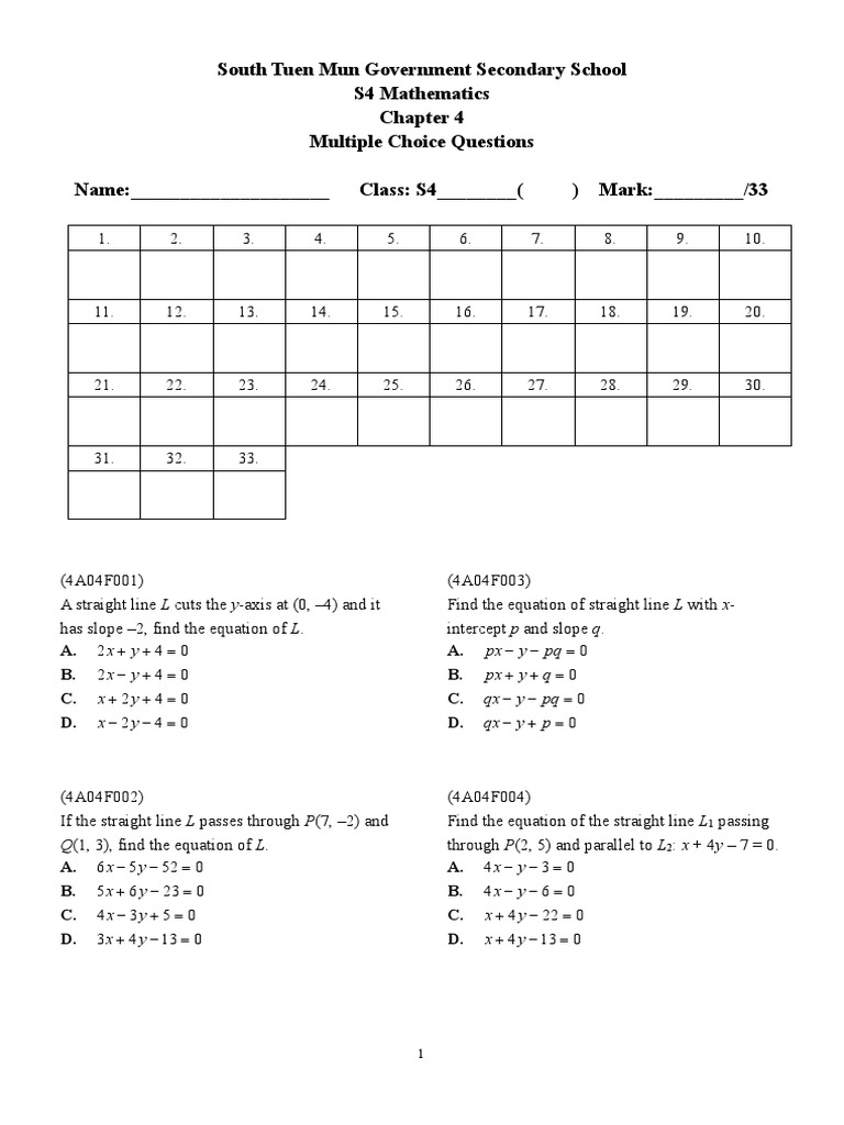 South Tuen Mun Government Secondary School S4 Mathematics Multiple ...
