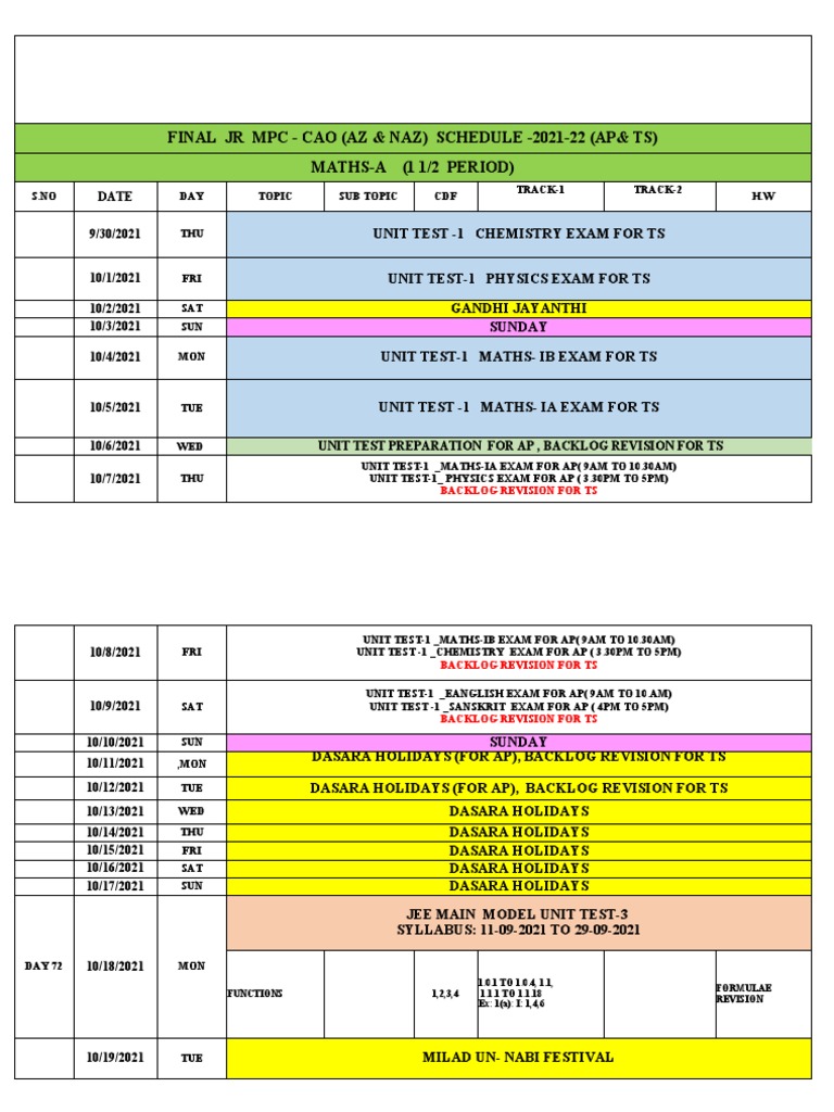 Final JR MPC Cao - Az & Naz - Teching Schedule-2021 (W.e.f.30!09!2021) | PDF | Tangent | Algebra