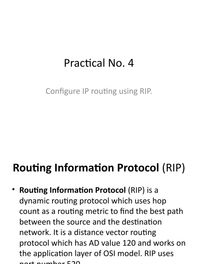 Practical No 4 Configure Ip Routing Using Rip Pdf Routing Telecommunications