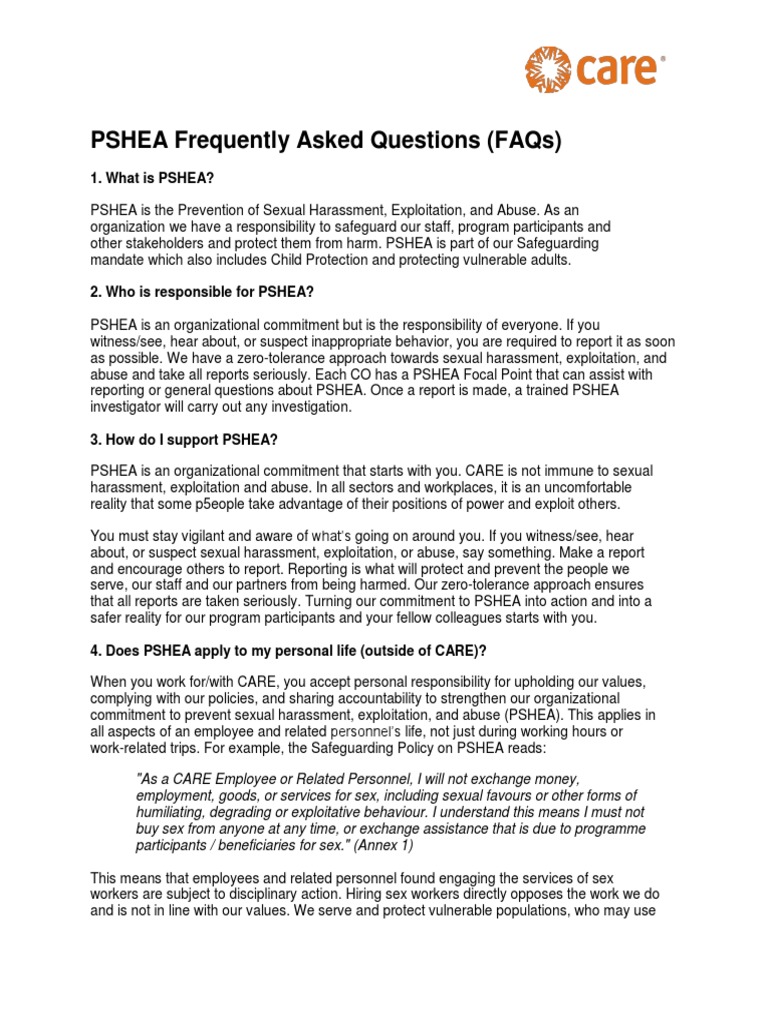 PSHEA FAQs Guide Staff Protection | PDF | Sexual Harassment | Harassment