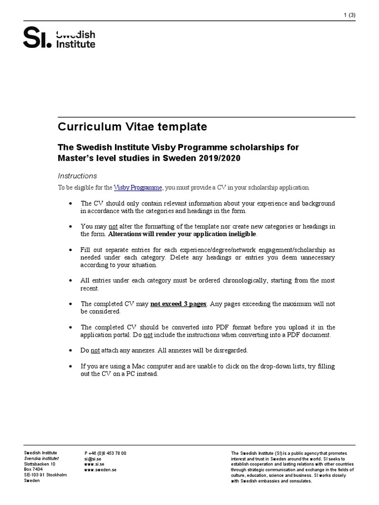 Swedish CV Template for Scholarships | PDF | Statistics | Sweden