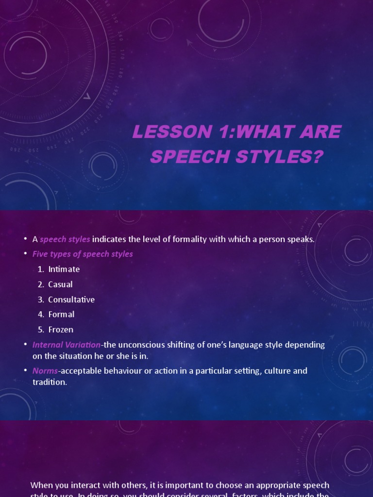 Lesson 1:what Are Speech Styles? | PDF | Communication | Conversation