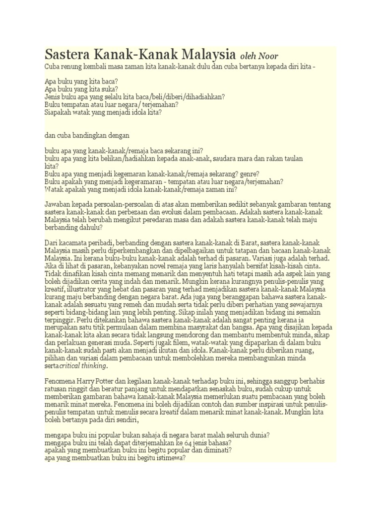 Sastera Kanak-Kanak Malaysia | PDF