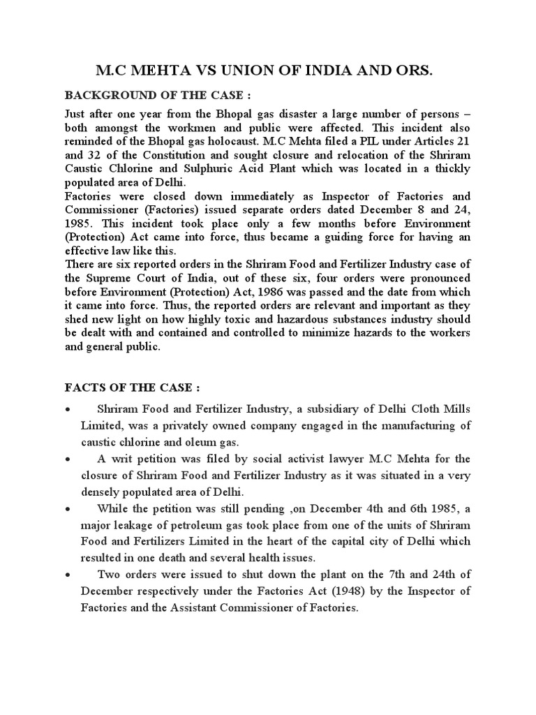 MC Mehta Vs Union of India | PDF | Supreme Court Of India | Legal Aid